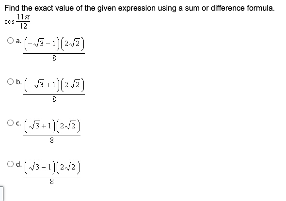 Solved Find the exact value of the given expression using a | Chegg.com