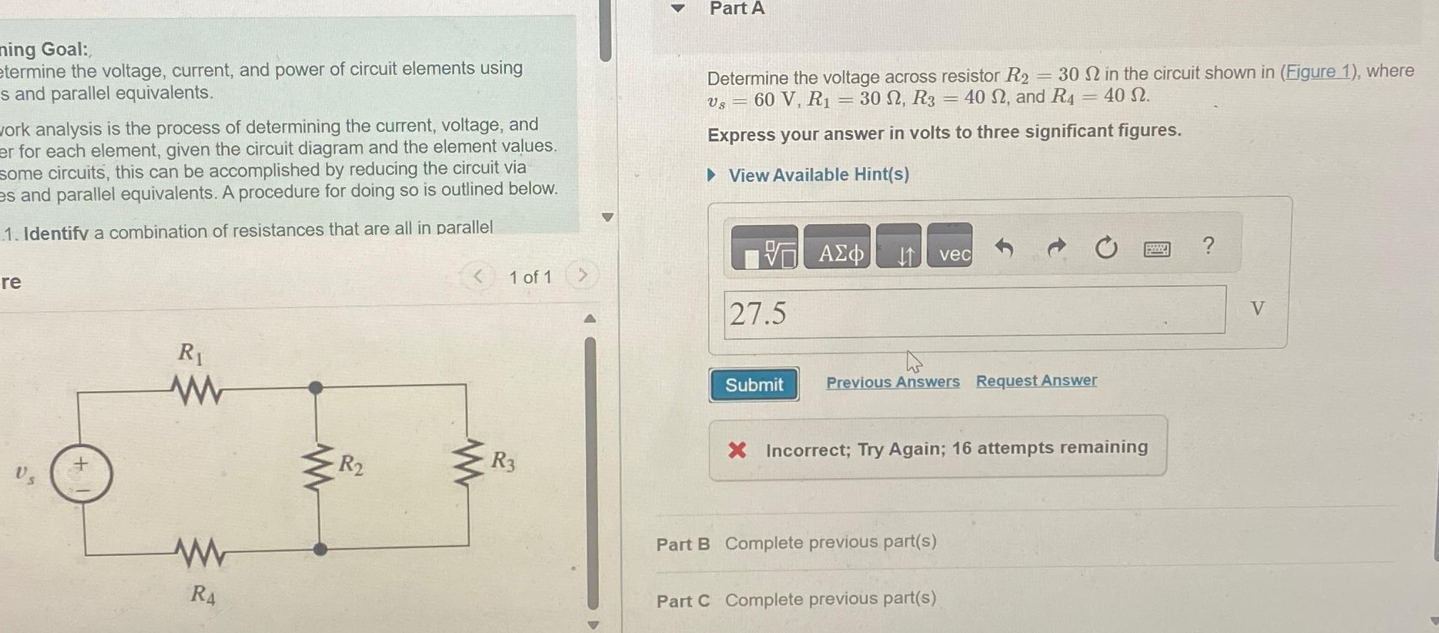 Solved ning Goal:termine the voltage, current, and power of | Chegg.com