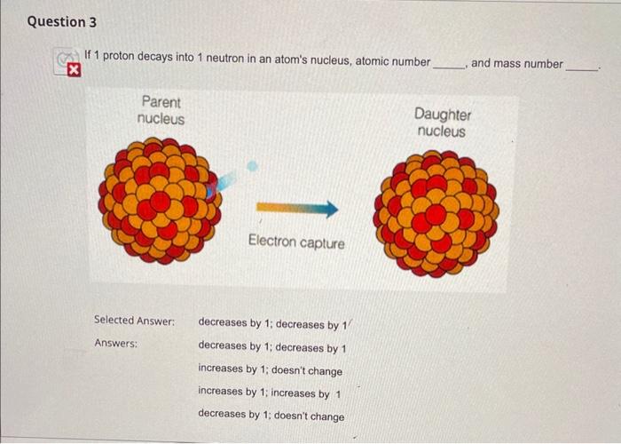 Solved If 1 proton decays into 1 neutron in an atom's | Chegg.com