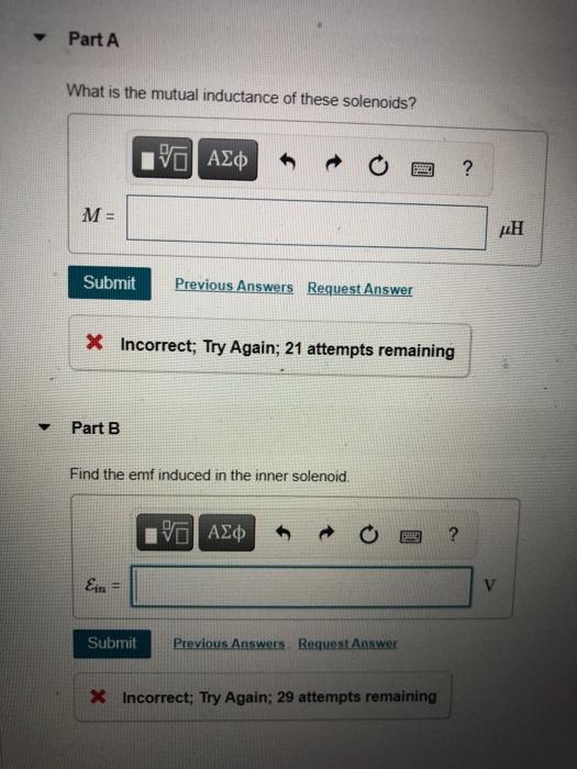 Solved One solenoid is centered inside another. The outer | Chegg.com