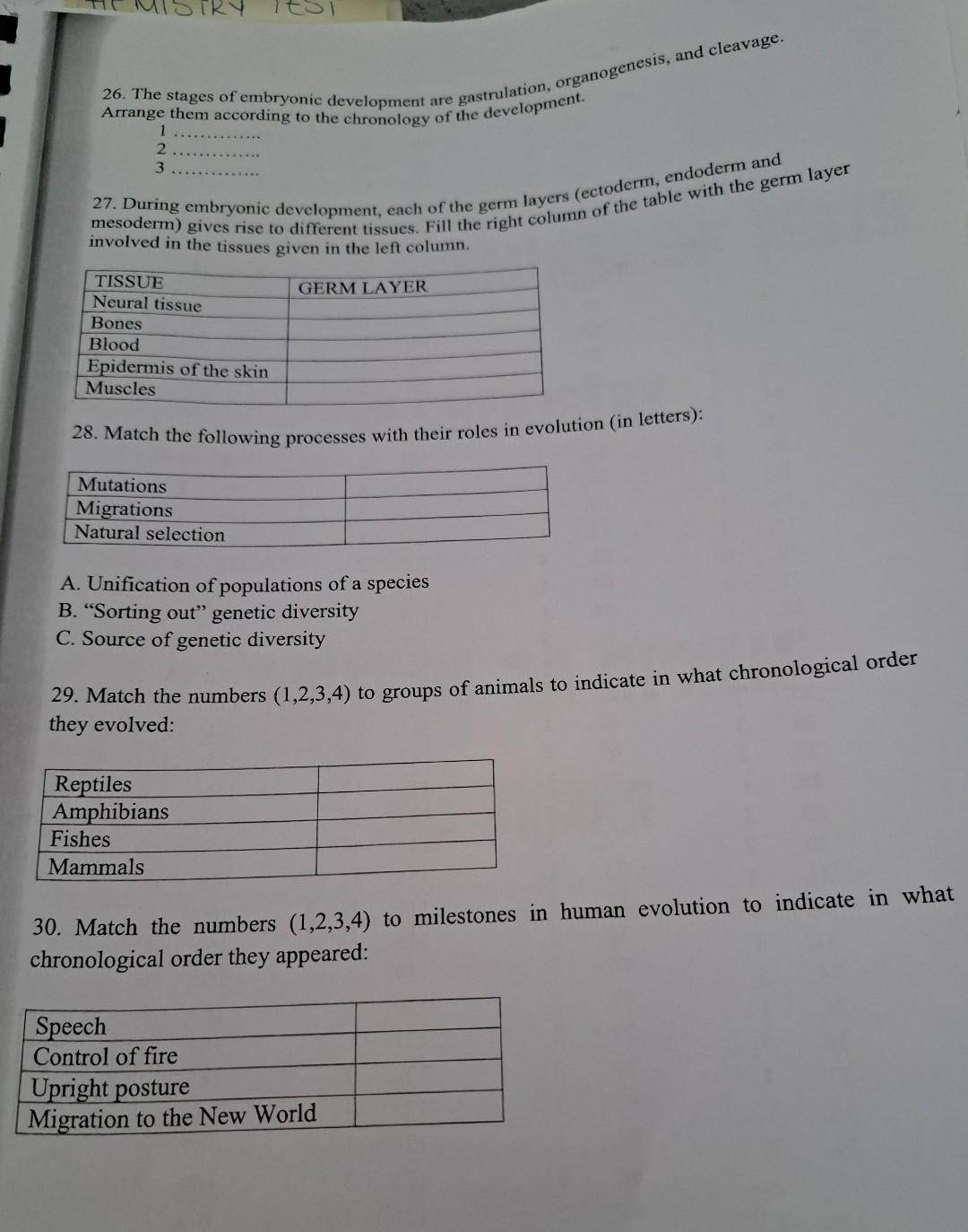 Solved Second- and third-level questions in biology 1. Fill | Chegg.com