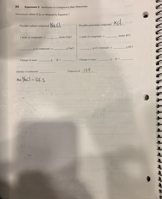 Name Section Experiment 5 Data and Calculations: | Chegg.com