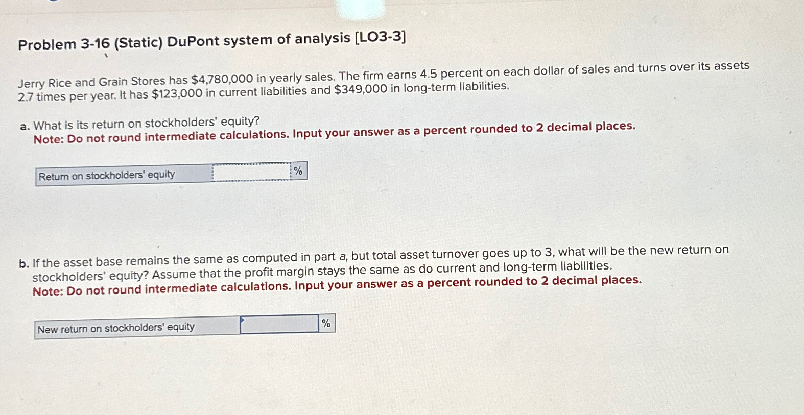 Solved Problem 3-16 (Static) ﻿DuPont system of analysis | Chegg.com