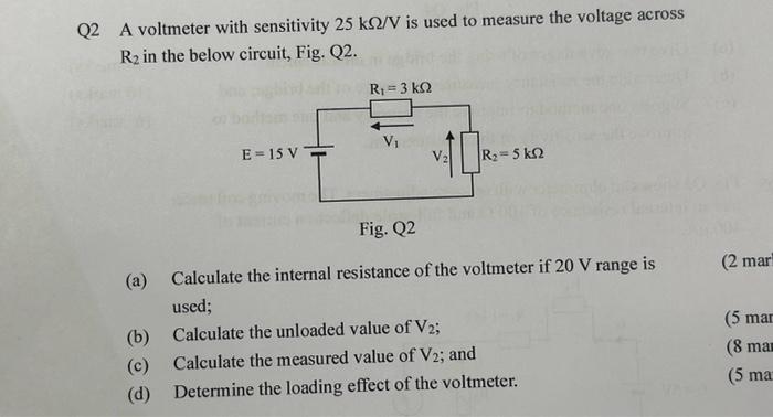 Solved A voltmeter with sensitivity 25kΩ/V is used to | Chegg.com