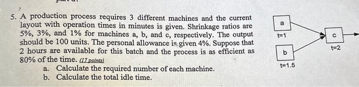 Solved 5. A production process requires 3 different machines | Chegg.com