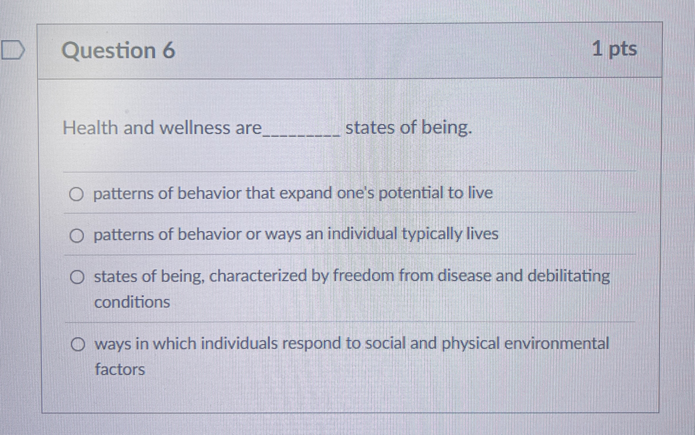 Solved Question 61 ﻿ptsHealth and wellness are ﻿states of | Chegg.com