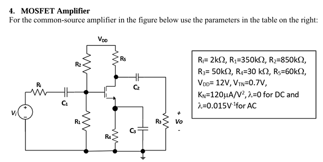 MOSFET AmplifierFor the common-source amplifier in | Chegg.com