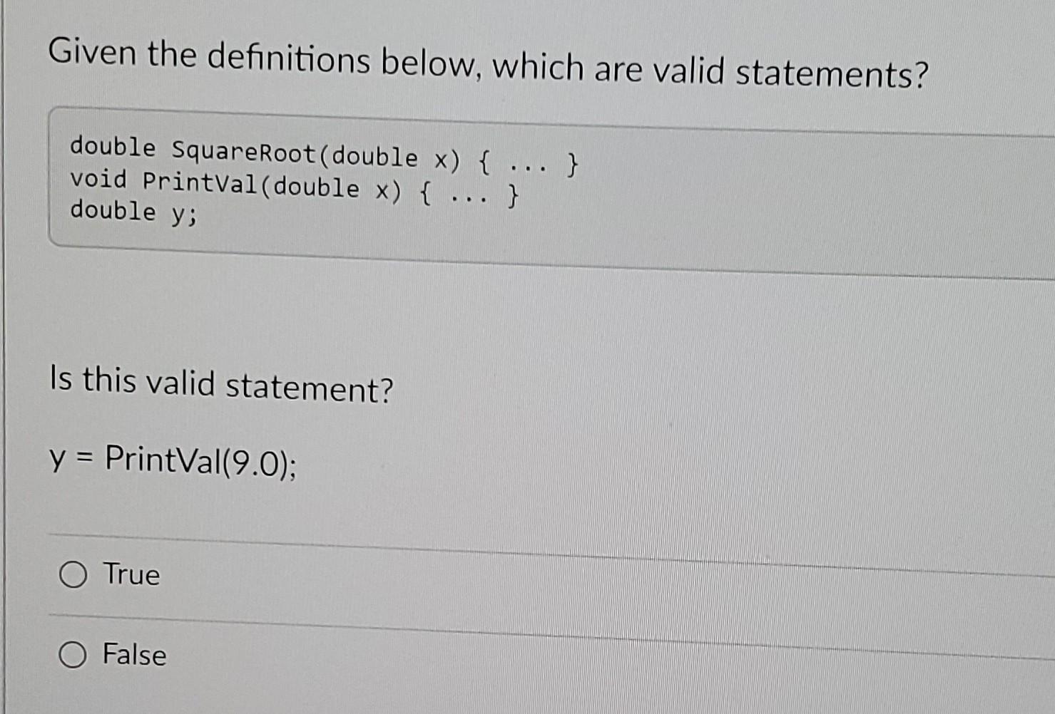 Solved Given the definitions below, which are valid | Chegg.com
