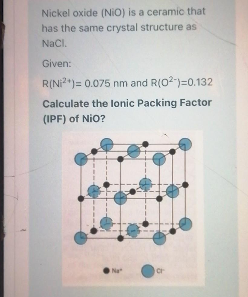 Solved Nickel oxide (NIO) is a ceramic that has the same | Chegg.com