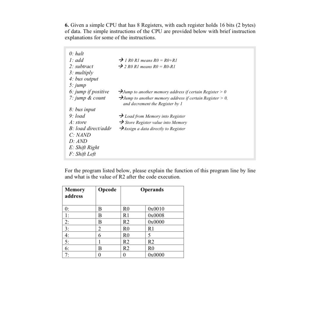 Solved Given a simple CPU that has 8 ﻿Registers, with each | Chegg.com