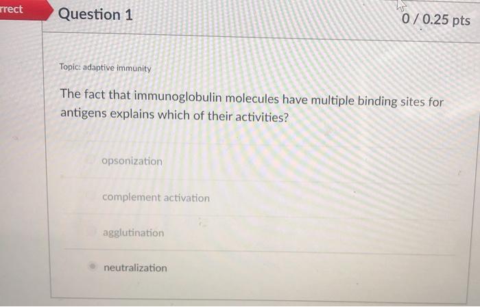 Solved Rrect Question 1 0025 Pts Topic Adaptive Immunity 0601
