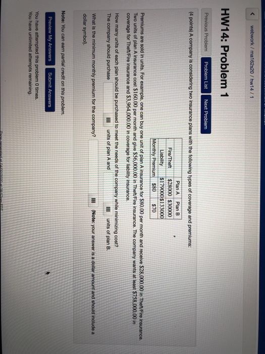 Solved webwork / ma162520/ hw 14/1 HW14: Problem 1 Previous | Chegg.com