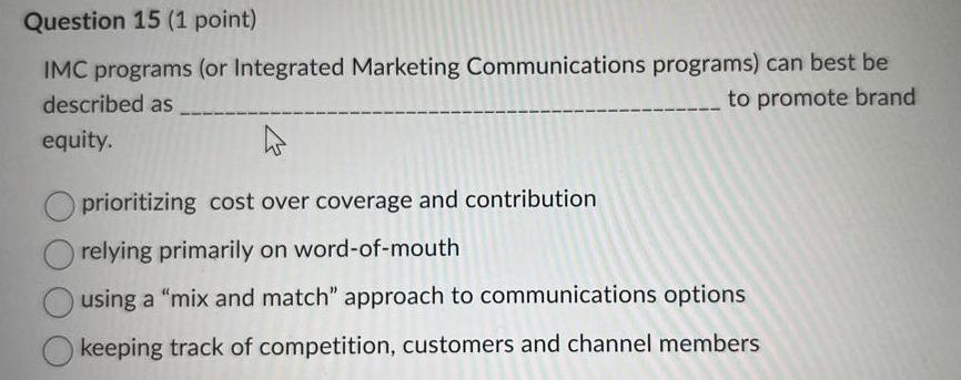 Solved IMC programs (or Integrated Marketing Communications | Chegg.com