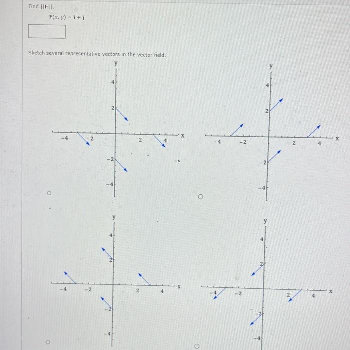 Solved Find ∥F∥. F(x,y)=i+j Sketch several representative | Chegg.com