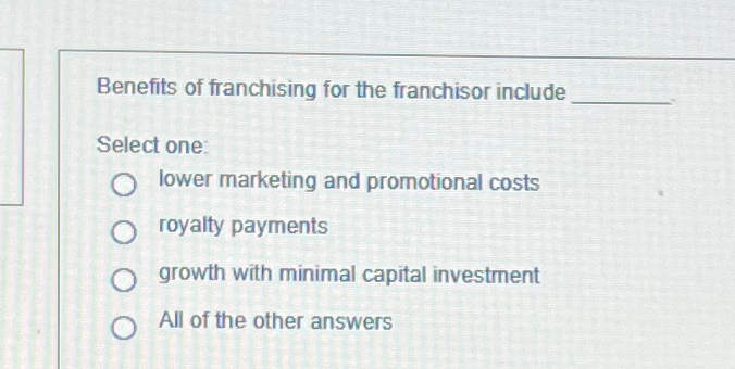 Solved Benefits of franchising for the franchisor | Chegg.com