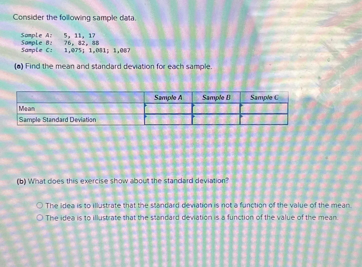 Solved Consider the following sample data.Sample A: | Chegg.com