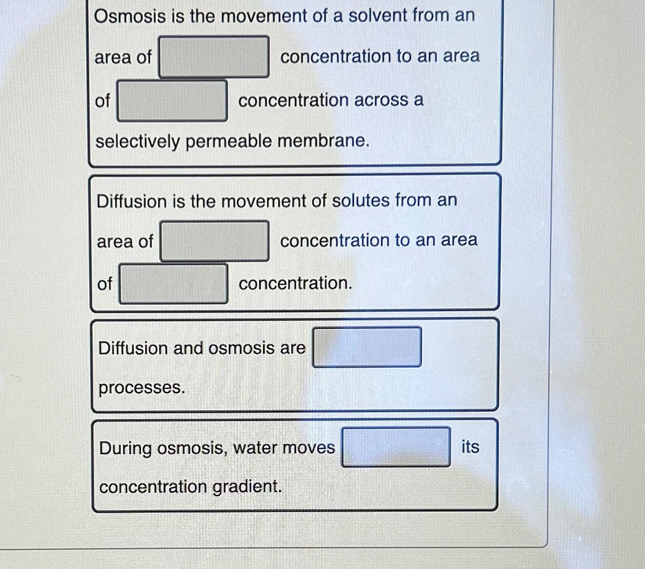 Solved Osmosis is the movement of a solvent from an area of | Chegg.com