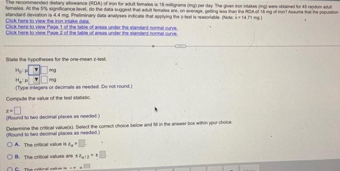 Solved The recommended dietary allowance (RDA) of iron for | Chegg.com