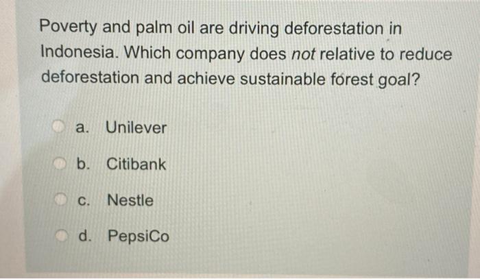 Solved Poverty and palm oil are driving deforestation in | Chegg.com