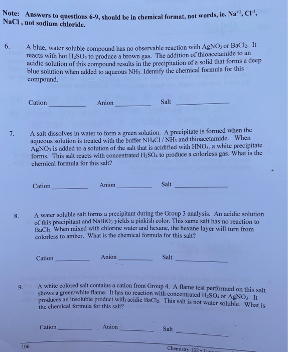 Solved Note: Answers to questions 6-9. should be in chemical | Chegg.com