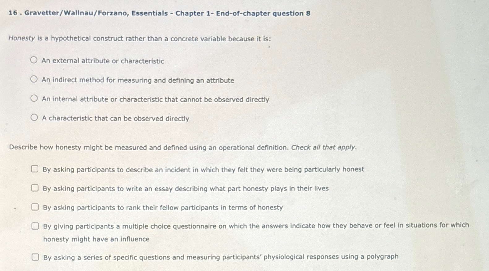 Solved Gravetter/Wallnau/Forzano, ﻿Essentials - ﻿Chapter 1- | Chegg.com