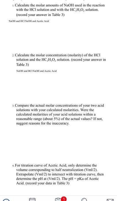 Solved 1. Calculate the molar amounts of NaOH used in the | Chegg.com