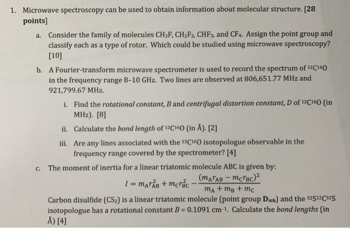 1. Microwave spectroscopy can be used to obtain | Chegg.com