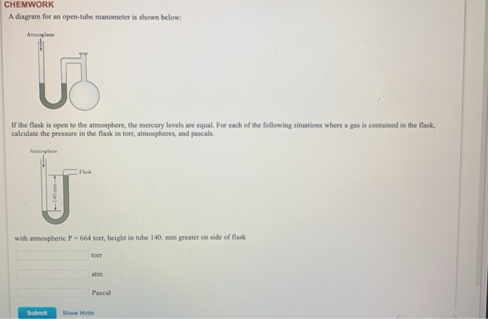 Solved CHEMWORK A diagram for an open-tube manometer is | Chegg.com