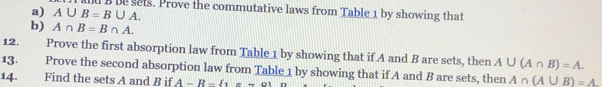 Prove the commutative laws from Table 1 ﻿by showing | Chegg.com