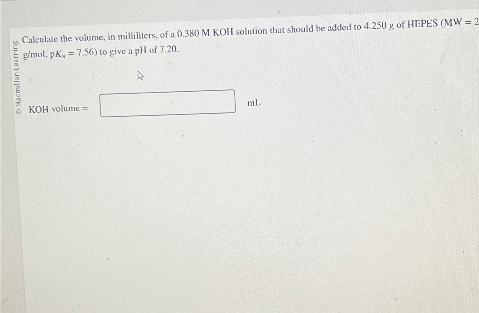 Solved Calculate the volume, in milliliters, of a 0.380M | Chegg.com