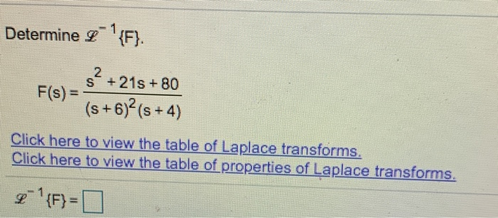 Solved Determine e '{F}. F(s) = s? + 21s +80 (s+6)-(s+4) | Chegg.com