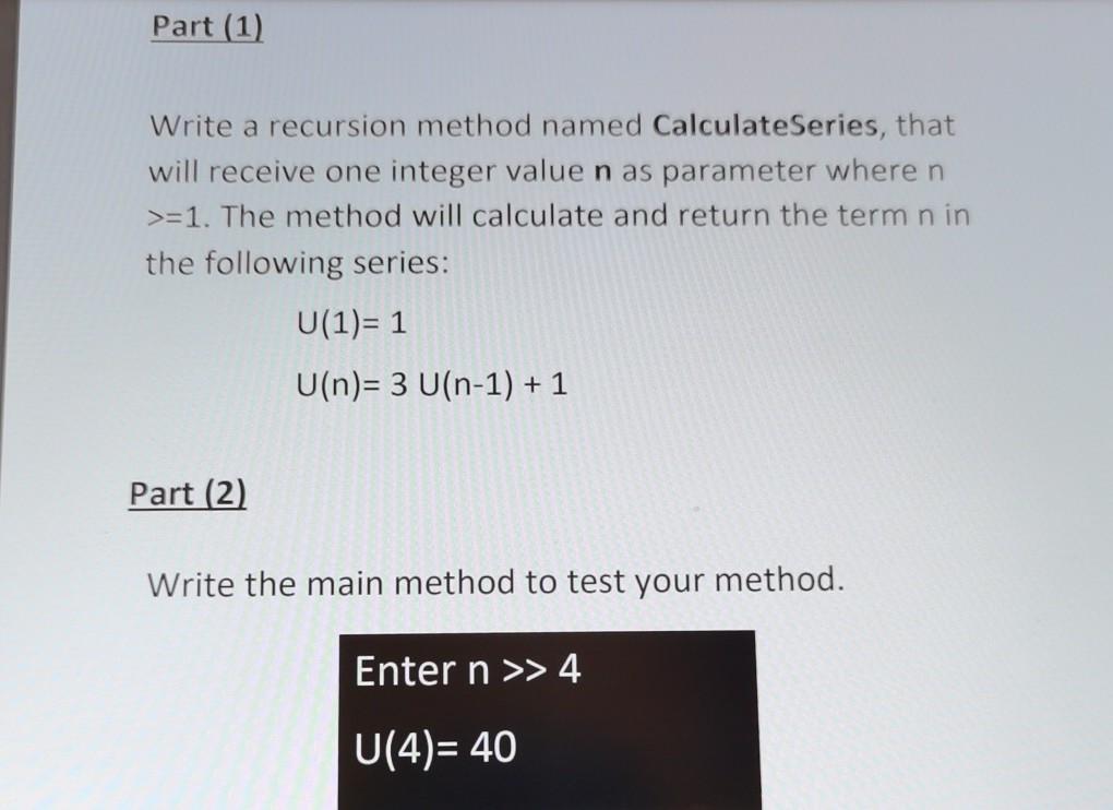 Solved Part 1 Write A Recursion Method Named