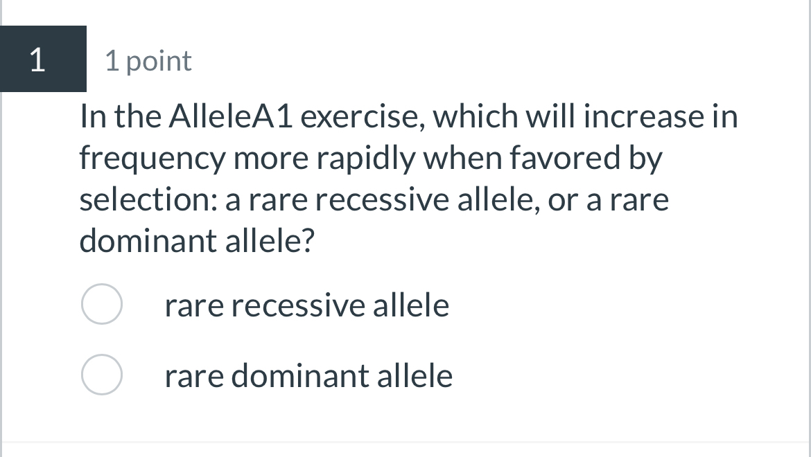 Solved 11 ﻿pointIn the AlleleA1 ﻿exercise, which will | Chegg.com
