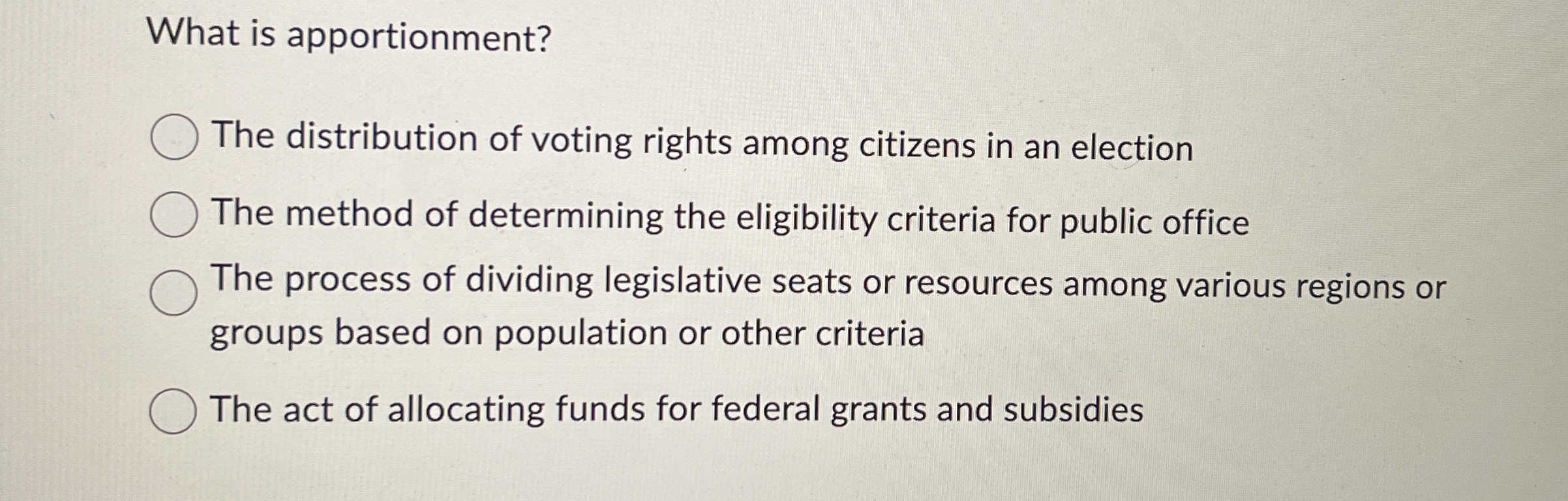 Solved What is apportionment?The distribution of voting | Chegg.com