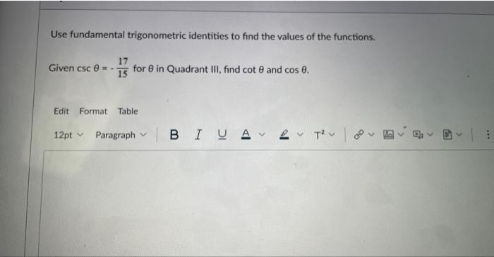 Solved Use fundamental trigonometric identities to find the | Chegg.com