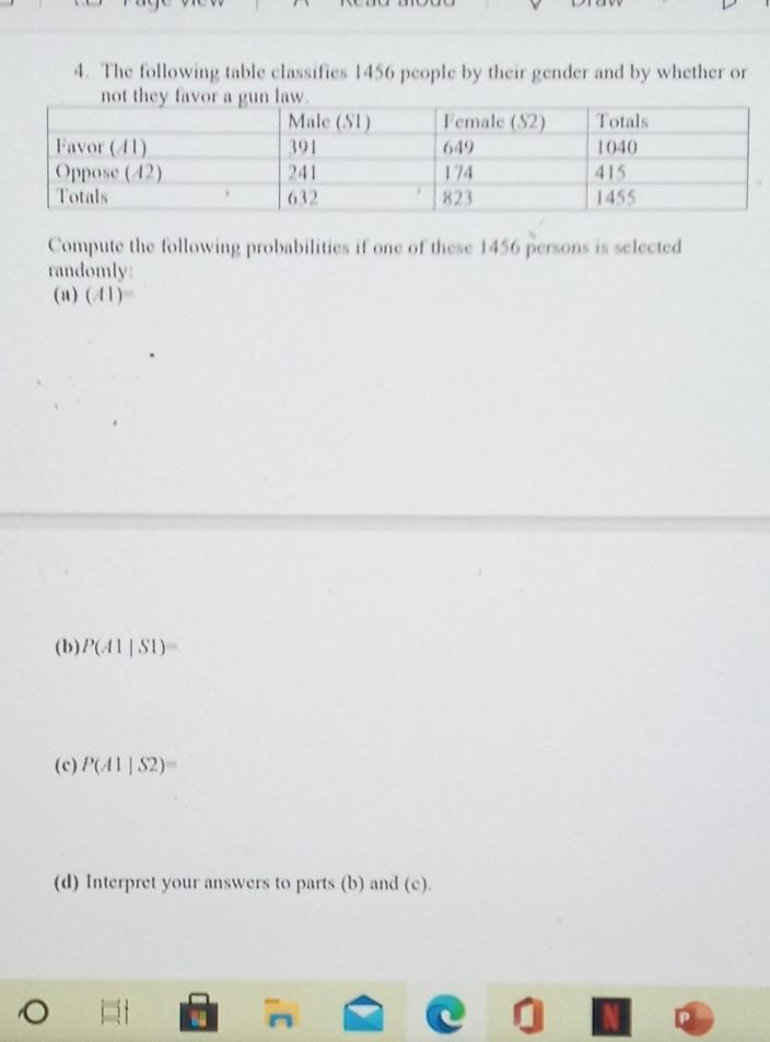 Solved 4 The following table classifies 1456 people by their | Chegg.com