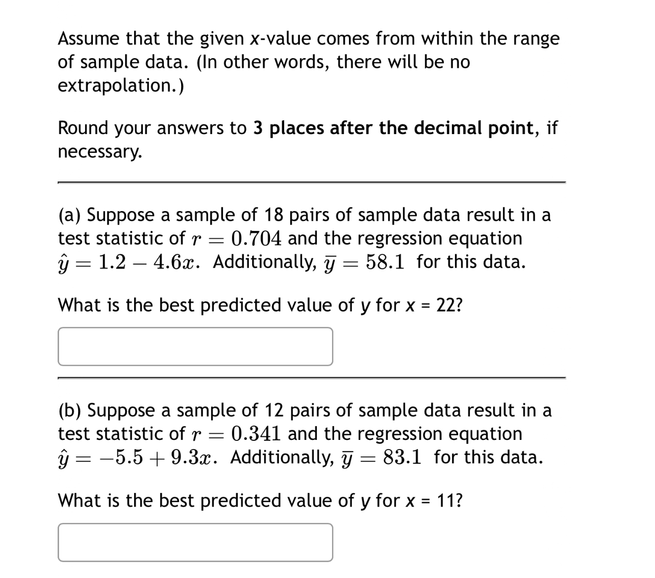 Solved Assume that the given x-value comes from within the | Chegg.com