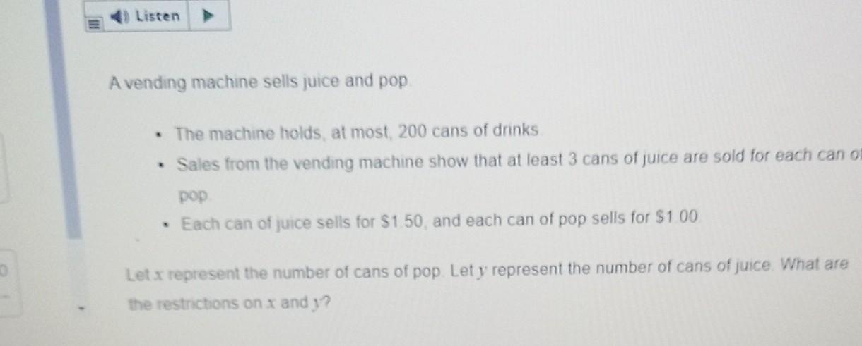 Solved Listen A vending machine sells juice and pop. . The | Chegg.com