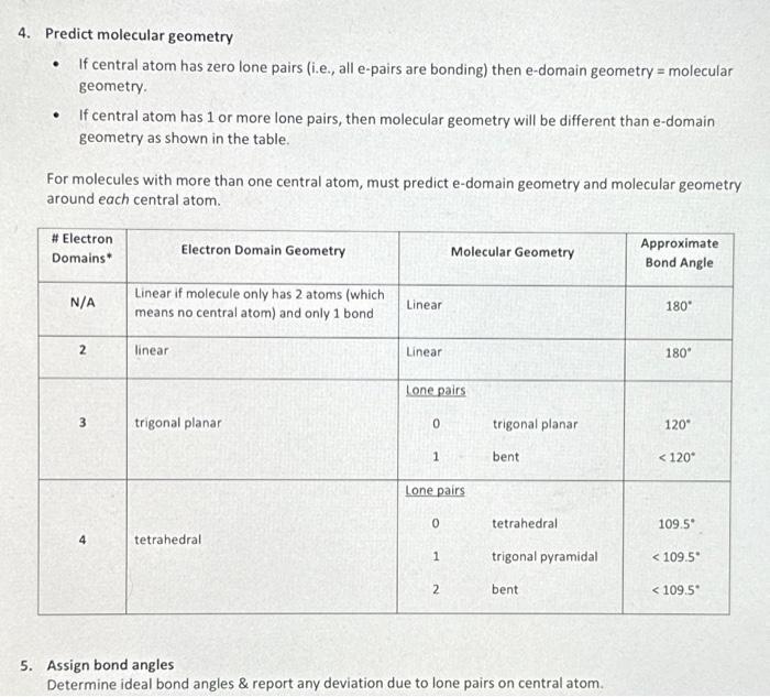 4 Predict Molecular Geometry If Central Atom Has