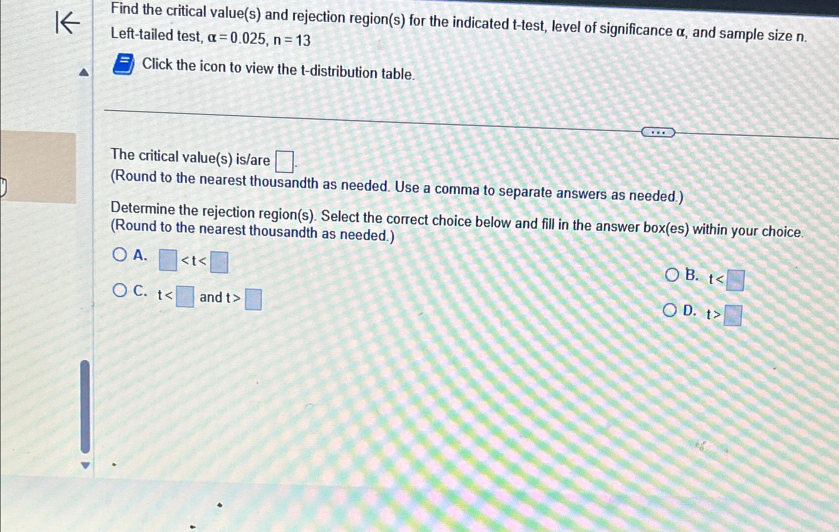 Solved Find the critical value(s) ﻿and rejection region(s) | Chegg.com
