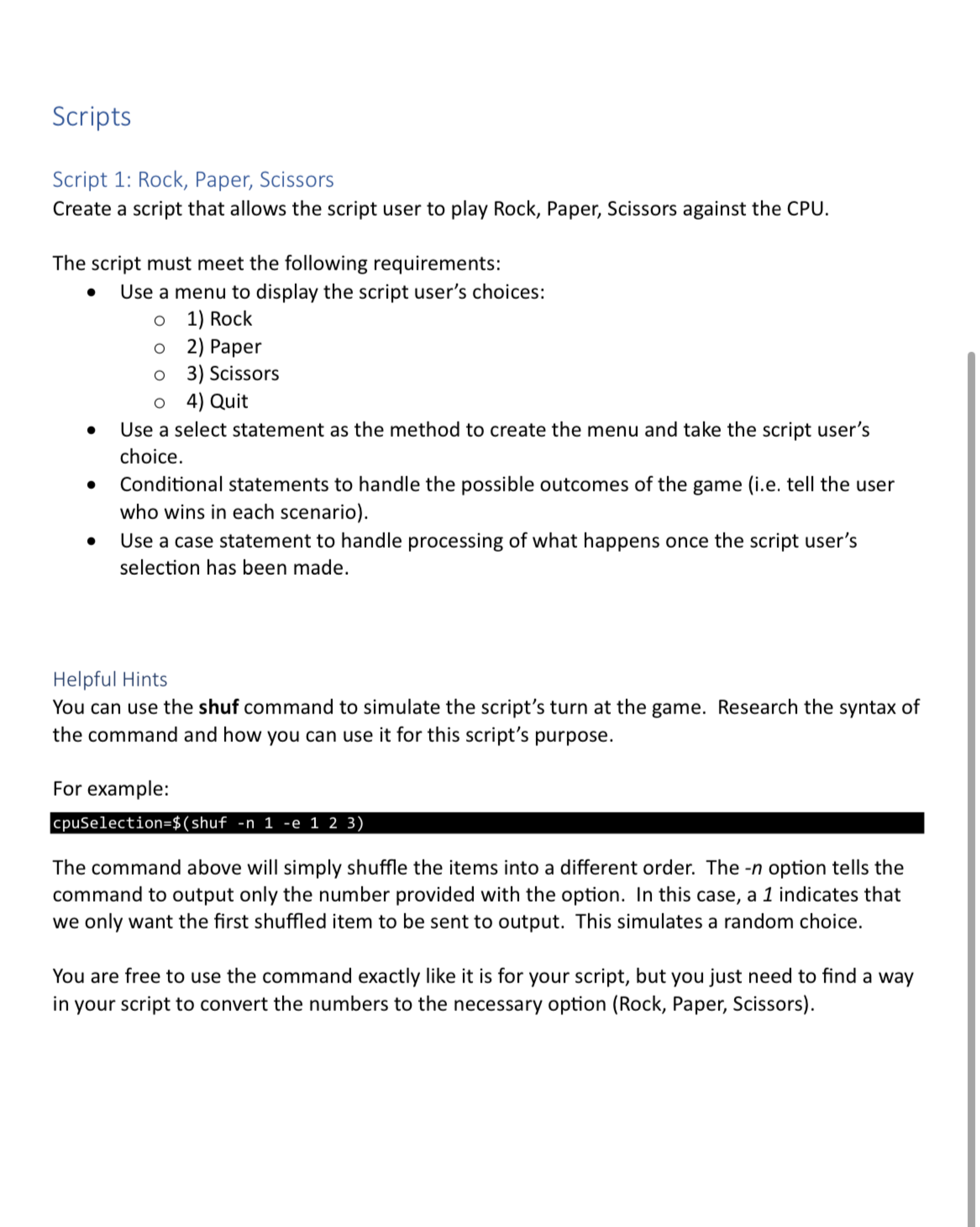 ScriptsScript 1: Rock, Paper, ScissorsCreate a script | Chegg.com