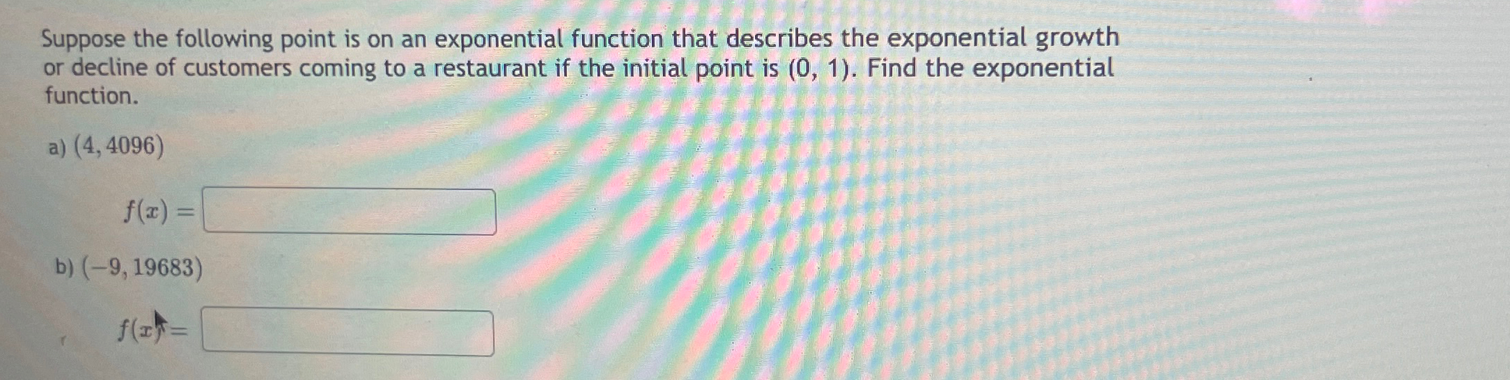 Solved Suppose the following point is on an exponential | Chegg.com