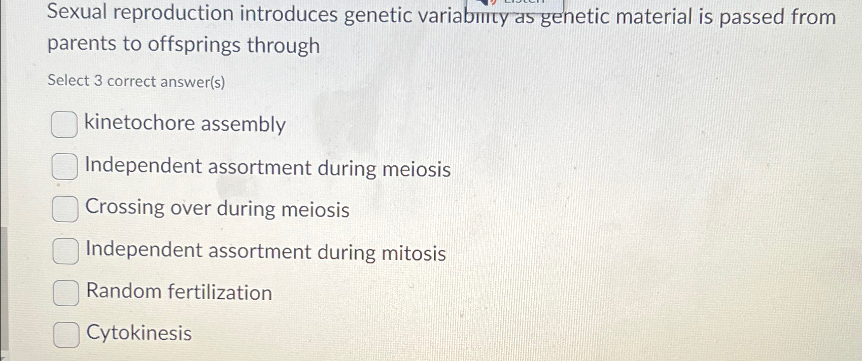 Solved Sexual reproduction introduces genetic variabilicy as | Chegg.com