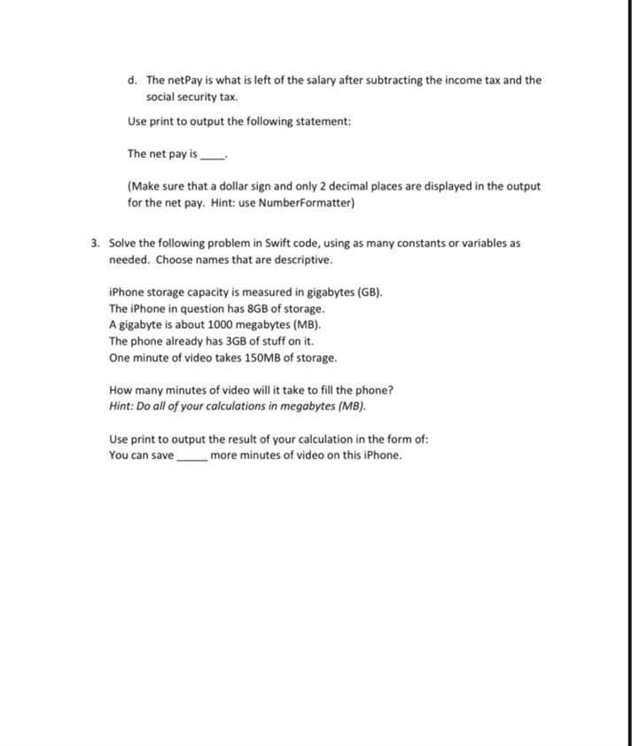 Solved Assignment 03: Swift Practice - Numbers Requirements: | Chegg.com