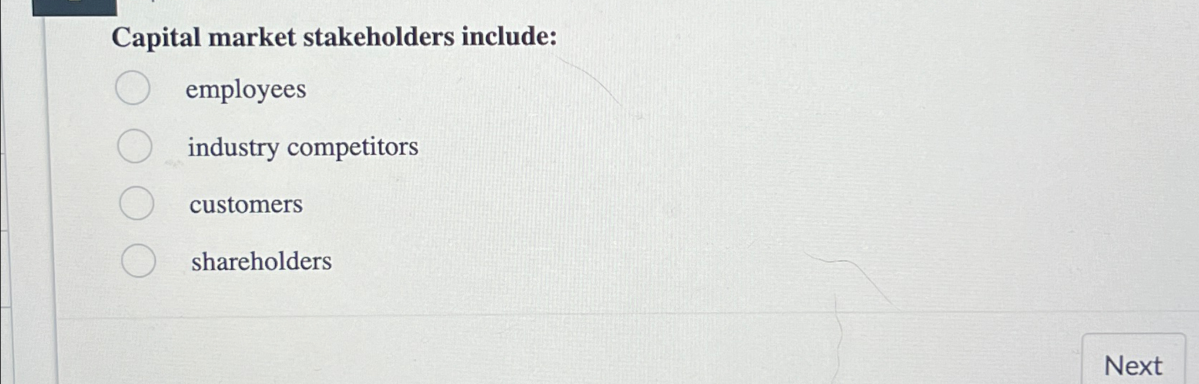 Solved Capital market stakeholders include:employeesindustry | Chegg.com