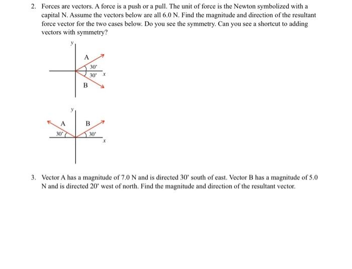 Solved 2. Forces are vectors. A force is a push or a pull. | Chegg.com
