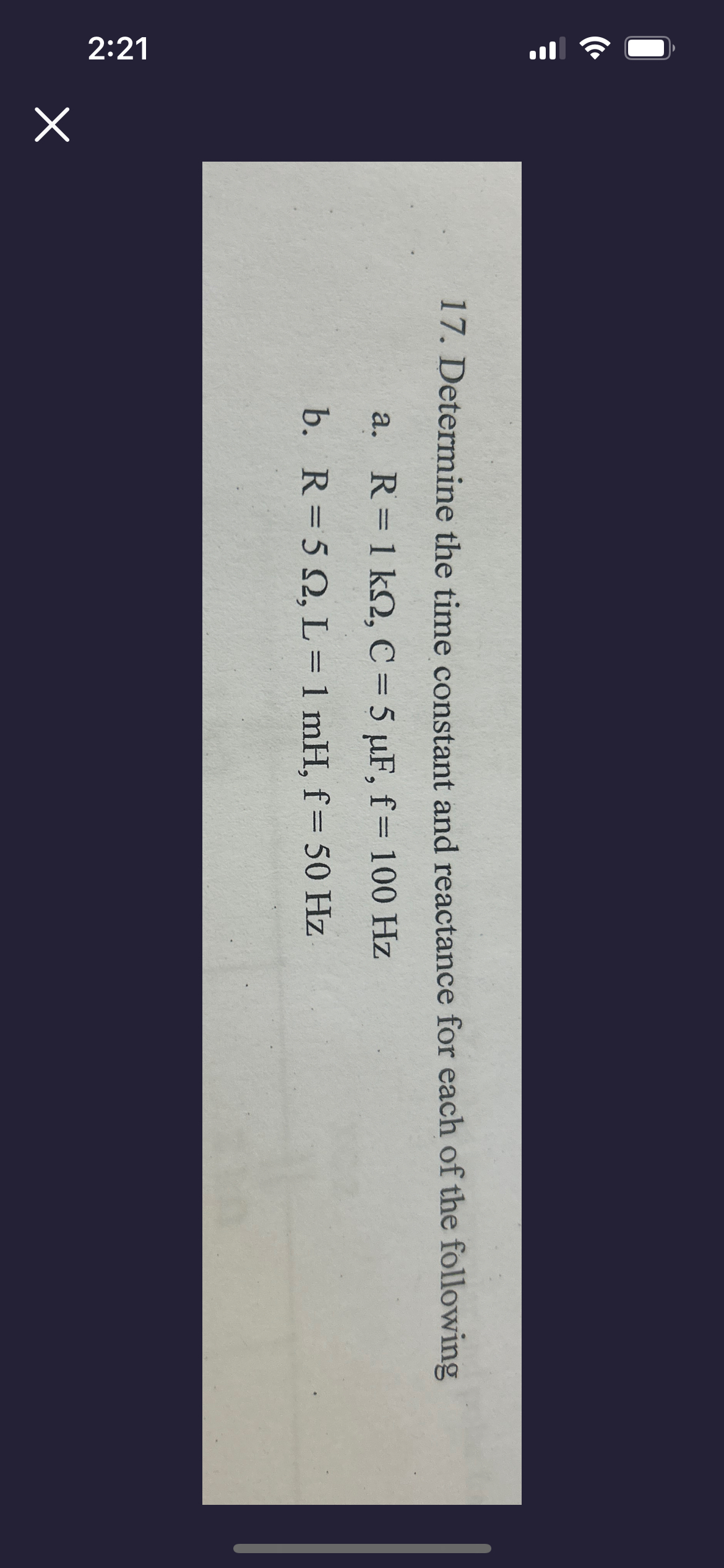 Solved Determine the time constant and reactance for each of | Chegg.com