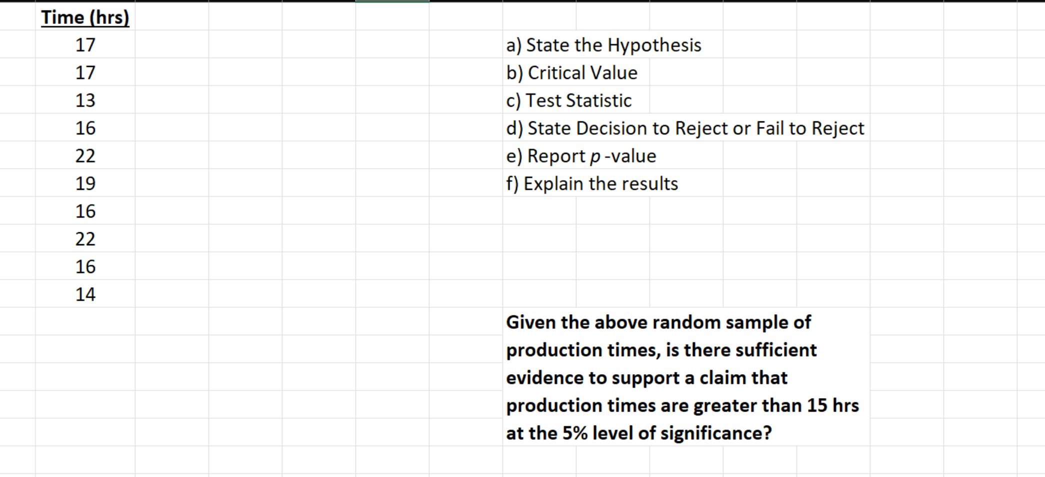 Solved Given the above random sample of production times, is | Chegg.com