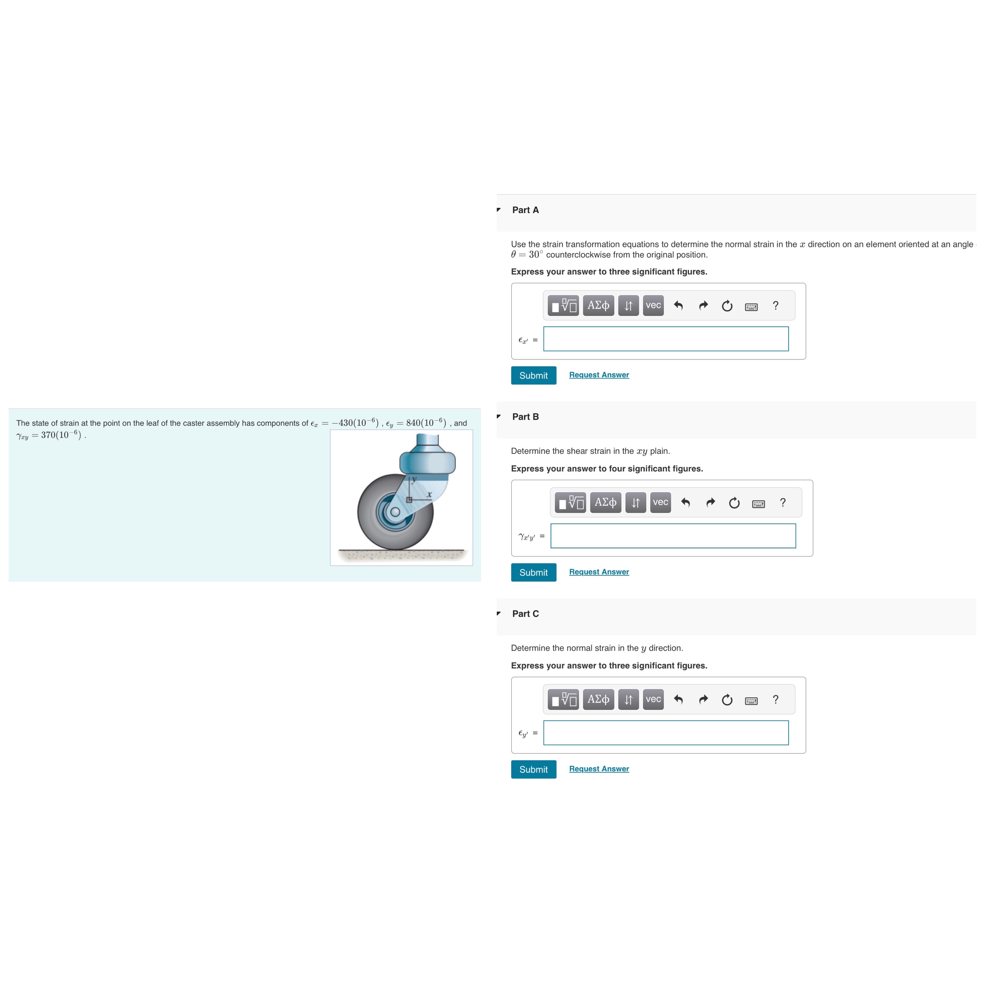 Solved Part AUse the strain transformation equations to | Chegg.com