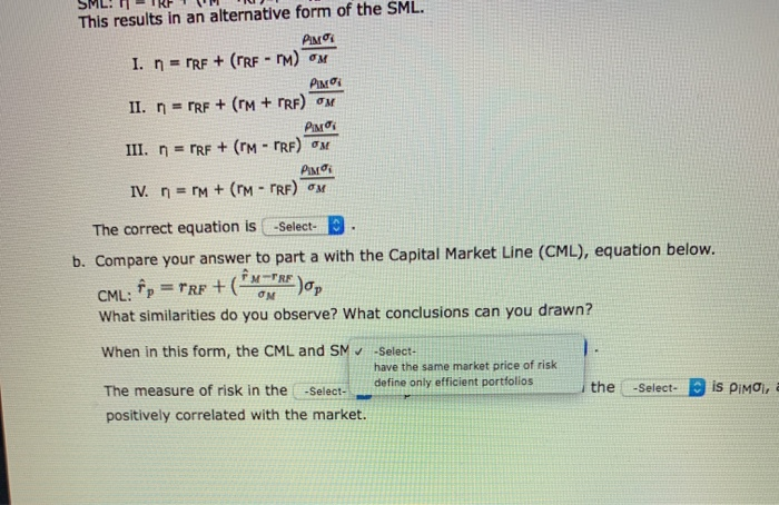 Solved SML and CML Comparison The beta coefficient of an | Chegg.com